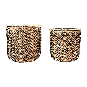 Bloomingville Handmade Woven Bankuan Baskets with Lids, Natural & Black, Set of 2 Storage Box, 2