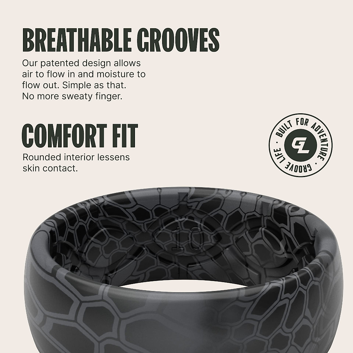 Groove Life Kryptek Typhon Camo Silicone Ring Breathable Rubber Wedding Rings for Men, Lifetime Coverage, Unique Design, Comfort Fit Ring - Size 9