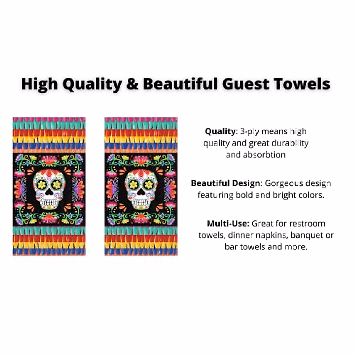 Day of The Dead Hand Towels Set: Quality Disposable Paper Hand Towels Featuring Dia De Los Muertos Theme - 32 Total Napkins Per Set