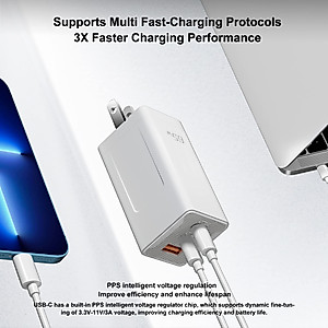 65W USB C Wall Charger Block Support Three Port Fast Charging with 5FT Type C Cable Compatible Samsung Galaxy S22/S22+/S22Ultra/S21/S21+/S20/S20+/S10/S10e/S9/S9 Plus/S8/S8 Plus/Note 20/Note 10