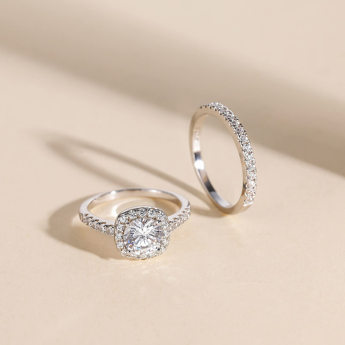 EAMTI 1.25CT 925 Sterling Silver Bridal Rings Sets Cubic Zirconia Halo CZ Engagements Rings Wedding Bands for Women Promise Rings for her Size 6