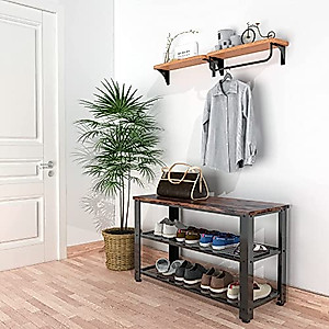 FUSLITE Shoe Bench, 3-Tier Shoe Rack with Mesh Shelves, Shoe Storage Organizer Shoe Rack with Storage Shelves for Entryway, Hallway, Mudroom, Bedroom, Closet