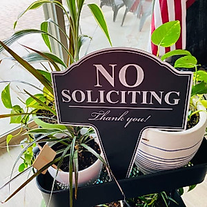 No Soliciting Aluminum Yard Sign with Integrated Stake, Lawn Sign, No Solicitors Metal Sign, Classy Non-Soliciting Sign for Home or Business Use 10x14