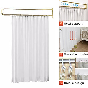 Privacy Partition Curtains, U-Shape Room Divider, Metal Support Wall Mounted Curtains, 6.56ft White Flat Hooks Medical Curtain for Fitting Room Beauty Salon Bedroom (White, 6.56ft)