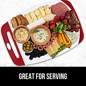 The Original Gorilla Grip Oversized 100% BPA Free Reversible Durable Kitchen Cutting Board Set of 3, Juice Grooves, Dishwasher Safe, Easy Grip Handle Border, Food Chopping Boards, Cooking, Red