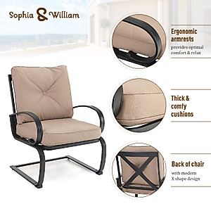 Sophia & William Patio Dining Chairs Set of 2 Outdoor Metal C Spring Motion Chairs Patio Chairs Set with Cushions for Deck Lawn Garden Pool Backyard Weight Capacity 350 LBS, Beige
