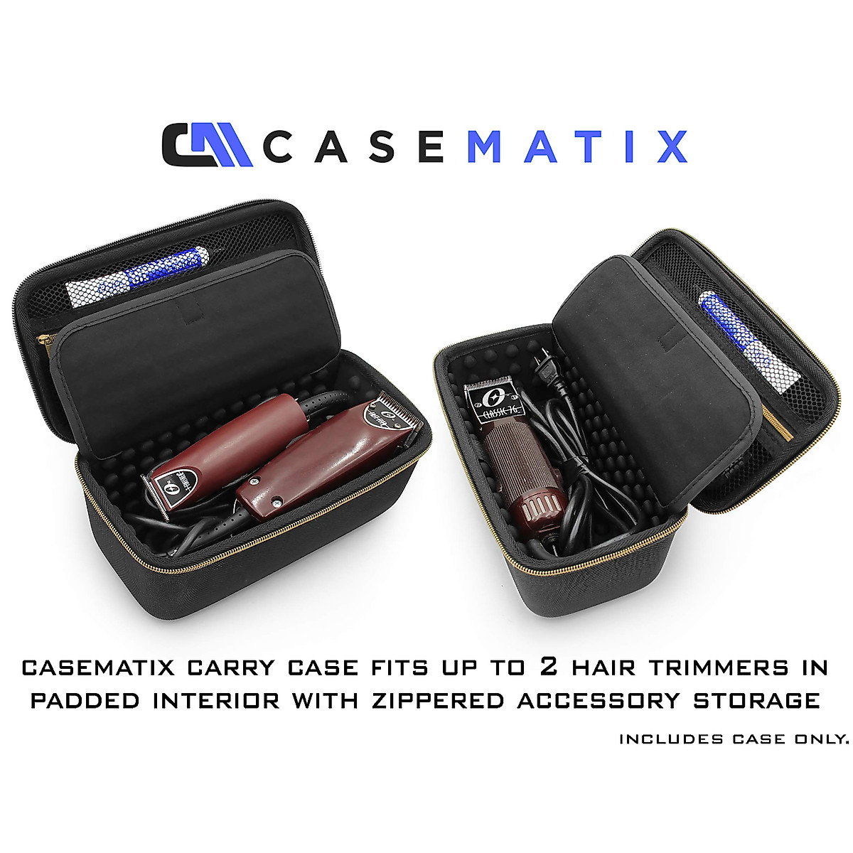CASEMATIX Hair Clipper Barber Case Holds Clippers, Hair Buzzers, Trimmers, T Finisher Liner - Travel Case For Clippers, Stylist and Hair Cutting Supplies