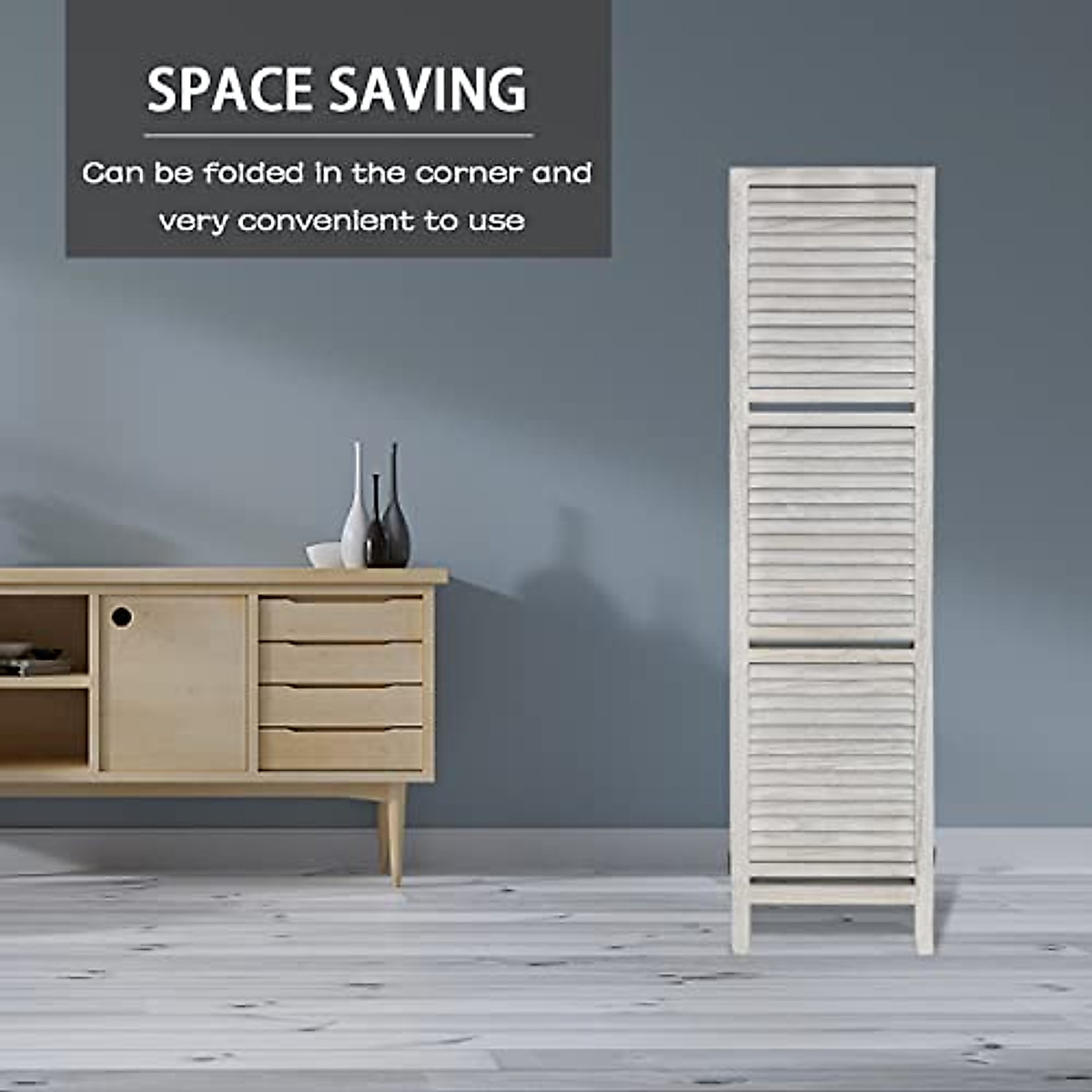 Babion Room Divider with Shelves, Wooden Room Divider Wall, 4 Panel Folding Privacy Screens, Freestanding Room Partition for Office Kitchen Bedroom Balcony (Pure White)