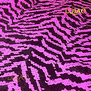 LQIAO 0.5Y Zebra Neon Pink Green Reversible Sequin Fabric Mermaid Shimmer Sparkly Mesh Fabric by The Yard Half for Drawers Wedding Dress Costume DIY