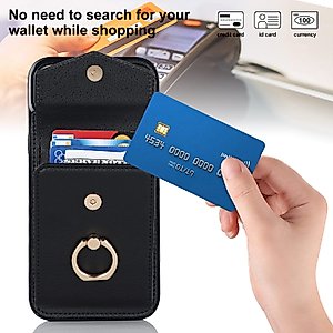 XYAJUANG Phone Case Compatible with iPhone 14 Pro（6.1''），Leather Accordion Folding Wallet &Card Holder with RFID Shielding Material Phone Case ，with Adjustable Ring Holder and Lanyard (Black)