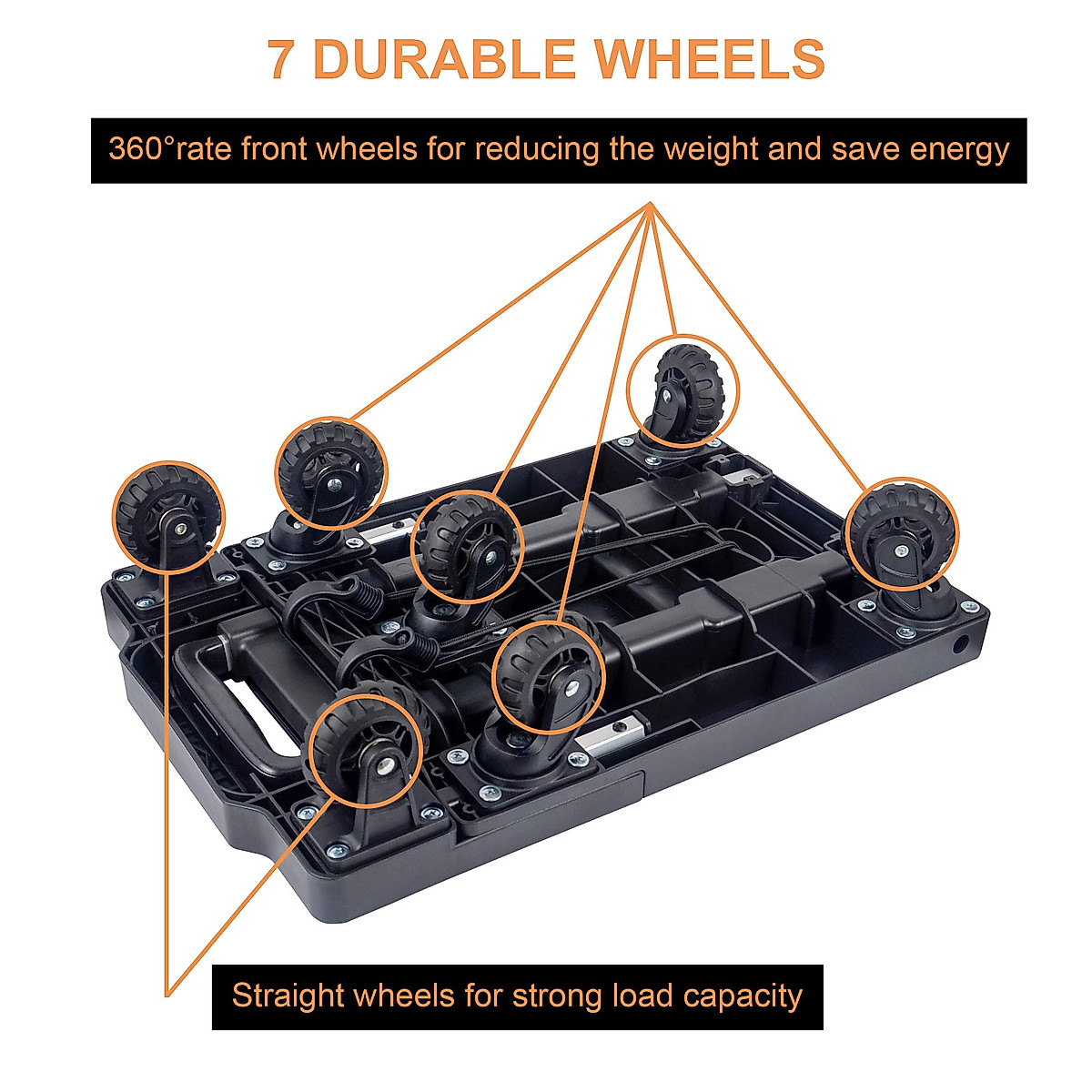 Dolly Cart Portable Hand Truck Lightweight Hand Cart Compact Utility Cart with Heavy Duty Wheels Solid Construction Adjustable Handle for Personal, Moving, Travel and Shopping Use (7 Wheels)