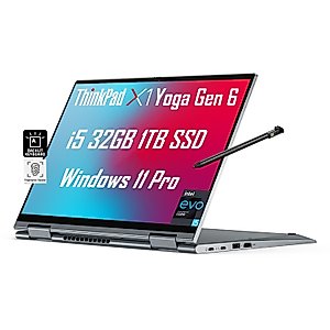 Lenovo ThinkPad X1 Yoga Gen 6 2 in 1 Laptop (14" FHD+ IPS Touchscreen, Intel Core i5-1145G7, 32GB RAM, 1TB SSD, Stylus), Business PC, Backlit, Fingerprint, 3-Yr Warranty, Webcam, Wi-Fi 6, Win 11 Pro