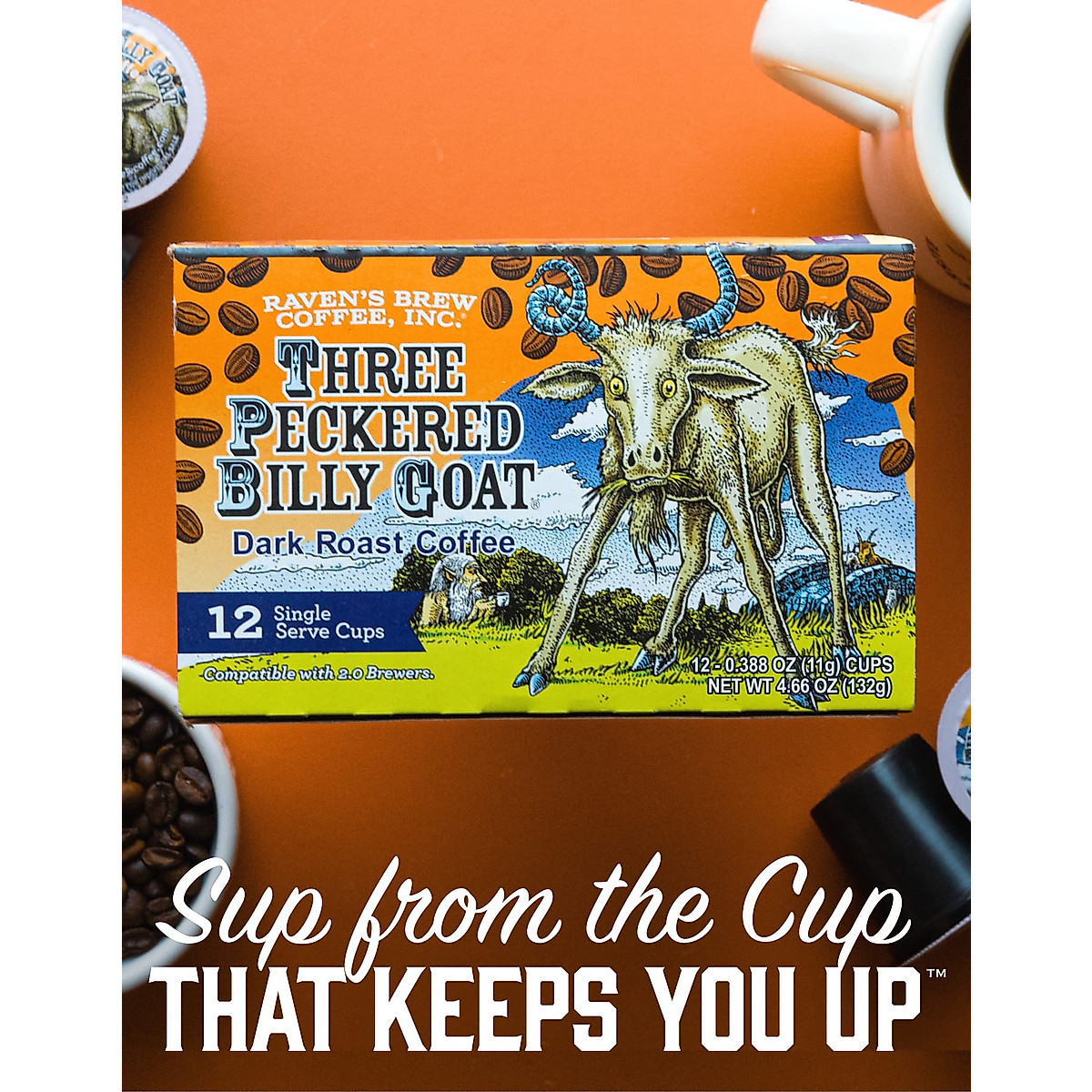 Raven’s Brew Coffee High Caffeine Dark Roast K-Cup Compatible Single Serve Pods — Three Peckered Billy Goat 12ct