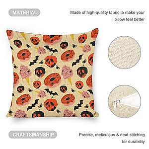 Cute Halloween Cupcakes Throw Pillow Covers 18×18 Pillowcases Set of 2 Ice Cream Donut Linen Decorative Square Pillow Case Cushion Covers Standard Size for Sofa Couch Outdoor Bed Pillow Protectors