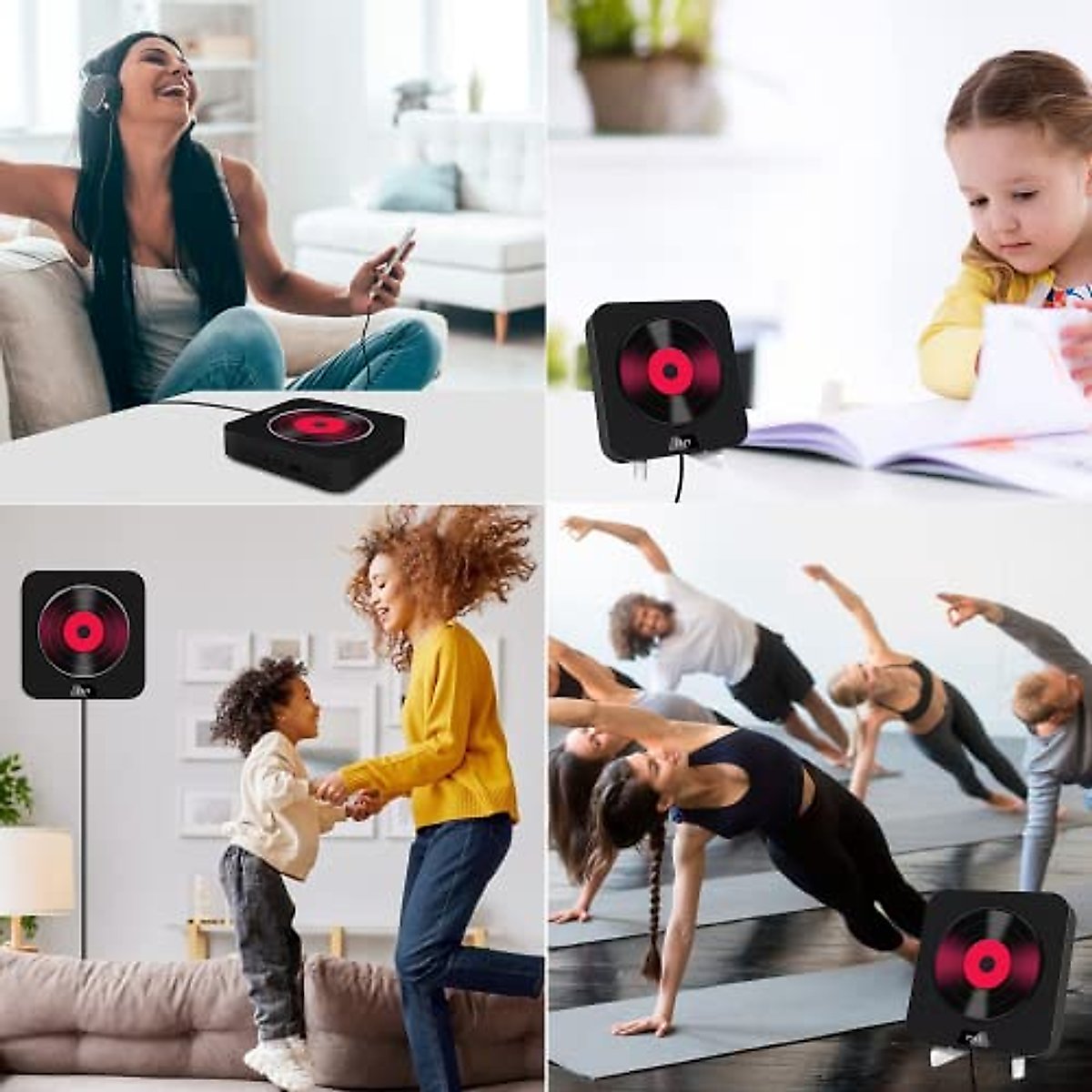 Portable Bluetooth CD Player,Wall Mountable CD Player for Home with Remote Control Dust Cover LCD Display Built-in HiFi Speakers FM Radio,Support CD/MP3/USB/TF/AUX Input Output (Black)
