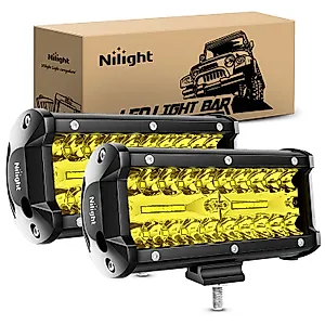 Nilight LED Pods 2Pcs 6.5 Inch 120W Yellow Flood Spot Combo Triple Row Driving Lamp Roof Bumper Off Road LED Work Lights Bar for Van Camper Wagon Car Pickup Golf Cart ATV UTV SUV Truck Boat 4x4