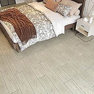 VEELIKE 6''x36'' Beige Grey Peel and Stick Floor Tile Waterproof Wood Vinyl Plank Flooring Self Adhesive Wood Vinyl Flooring Removable Laminate Flooring for Bathroom Bedroom Kitchen Fireplace 4-Pack