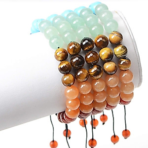 MASSIVE BEADS Handmade Gemstone 8mm Round Beads Adjustable Braided Macrame Tassels Chakra Reiki Bracelets (7-Chakra Stones, 8mm)