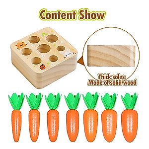 Wooden Toys for 1 2 3 Year Old Baby Boys and Girls, Montessori Toy Carrot Harvest Game Shape & Sorting Matching Puzzle, Educational Developmental Birthday Gifts for Babies Toddlers Kids 12 Months