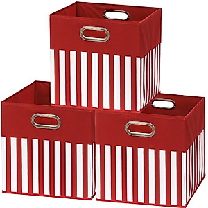 Simple Houseware 3 Pack 13" Printing Fabric Cubic Storage Bin with Handles, Red