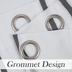 WEST LAKE Stripe Linen Sheer Curtain Grommets Top Pinstripes Rustic Farmhouse Semi Sheer Window Treatment Sets for Dining, Living Room, Bedroom, Gray and White Stripe, 52''x84'', 2 Pieces