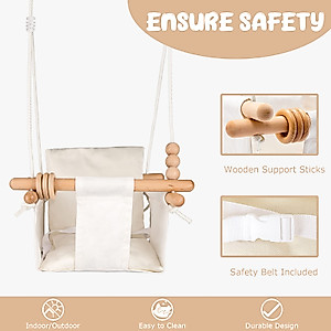 Tislly Baby Swing Outdoor Indoor Toddler Swing Seat with Safety Belt, Canvas Hanging Swings Outside Tree Swing Great Gift for Baby Boys Girls Kids Lovers