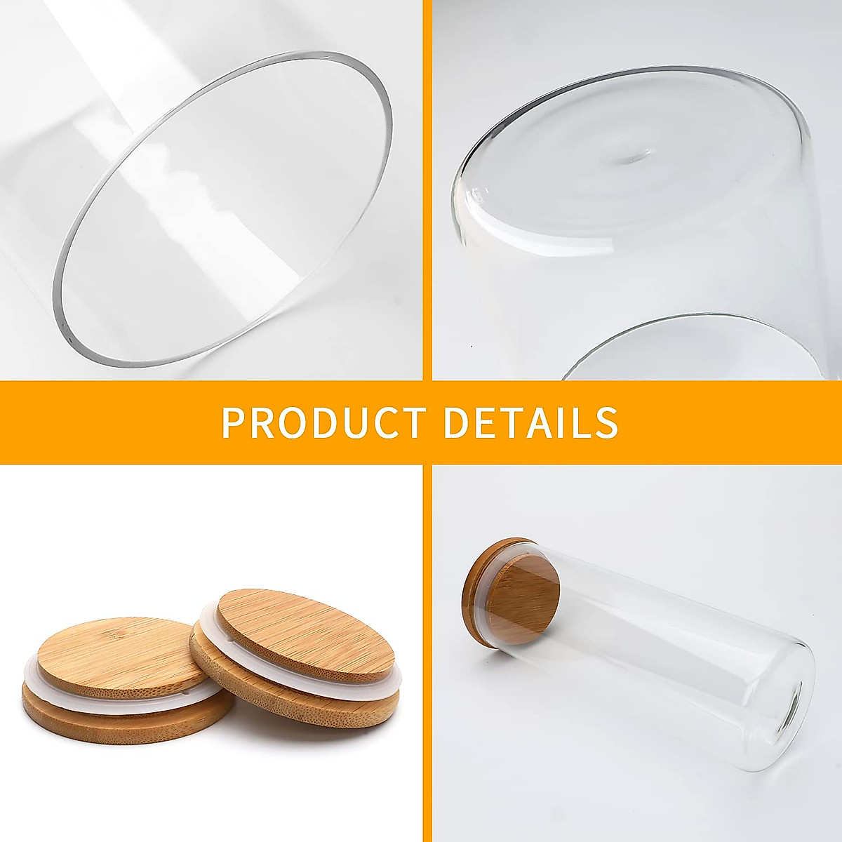 Flrolove Glass Jars With Bamboo Lids, 16 oz Food Storage Containers for Home Kitchen ,Set of 12 Jars for Kitchen Storage,Coffee,Tea, Herbs, Sugar, Salt, Flour