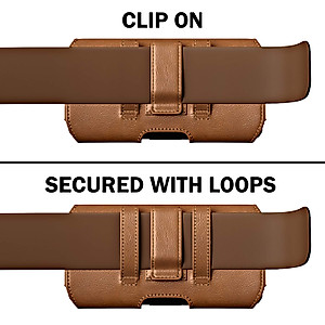 DeBin Case for Large iPhone Plus, Pro Max Cell Phones, Samsung Galaxy S24+ Plus 5G to S10+ Plus Smartphones – Cellphone Belt Holder Clip Holster Carry Pouch Man Women (Fits Phone with Case on) Brown
