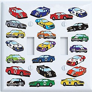 Double Toggle Stock Race Car Light Switch Plate Covers/Race Car Room Decor (Double Toggle Switch Plate)