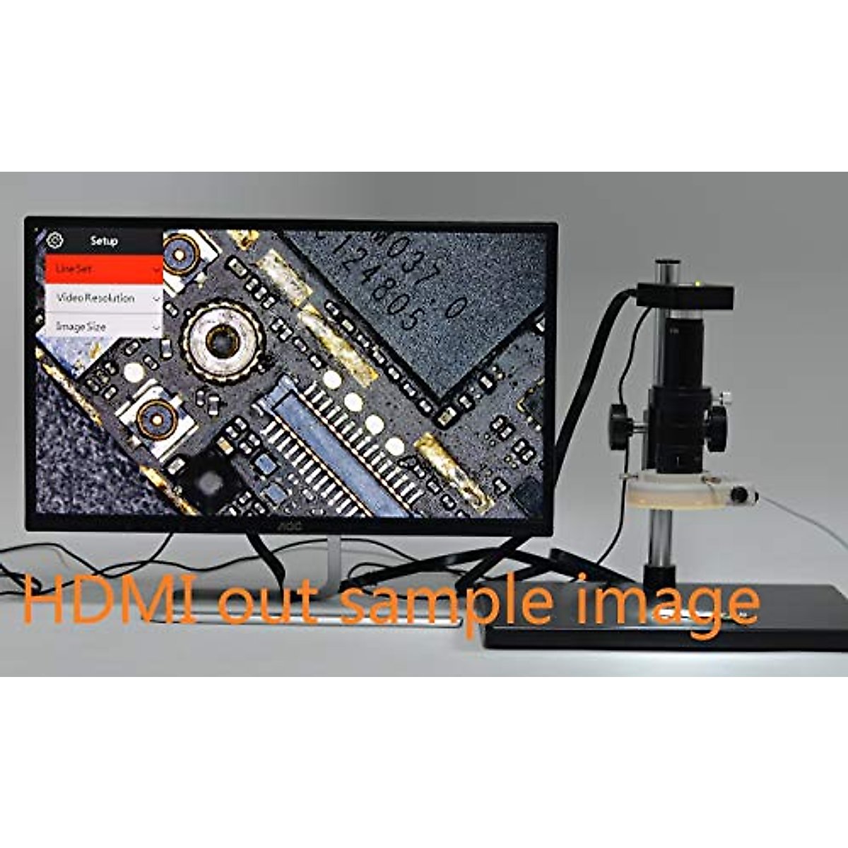 HAYEAR 34MP 2K HDMI USB Digital Video Microscope Set Electronic Camera Stereo Table Stand Can Go Up Down and Forward Movable 144 LED Light Lamp (180X C-Mount Lens)