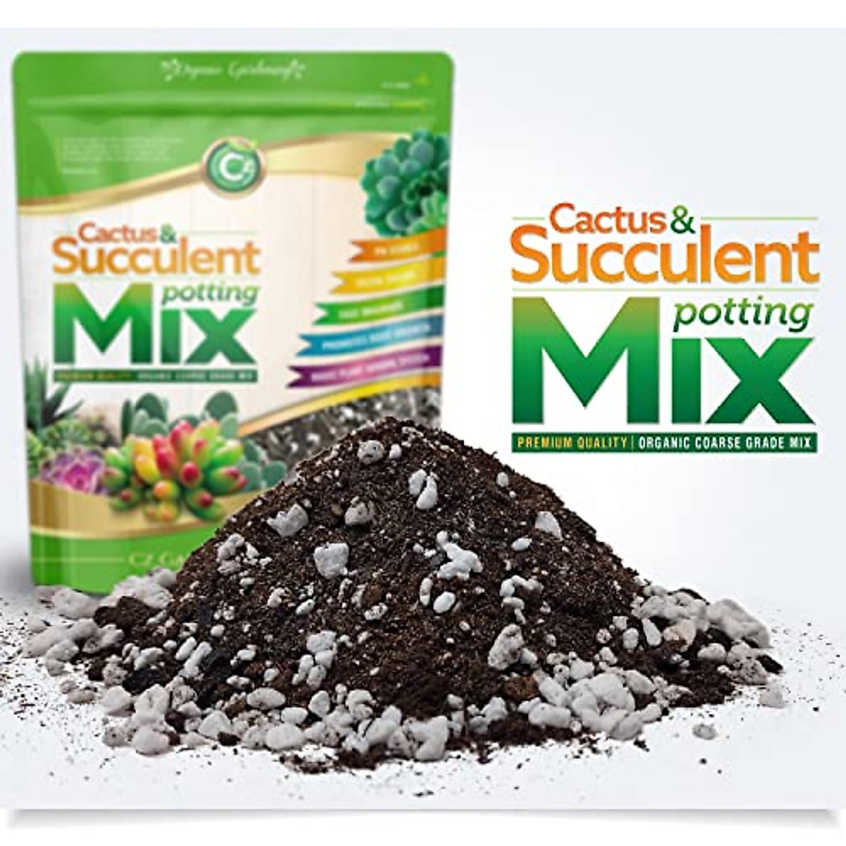 Organic Cactus & Succulent Mix - Made in USA with Premium Grade Ingredients - Coco Peat Humus • Perlite • Sand • Horticultural Charcoal to Filter Toxins and Improve Plant Growth