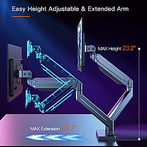 ErGear Dual Monitor Mount Stand, 26.4lbs Heavy-Duty Aluminium Monitor Arms, Gas Spring Monitor Desk Mount for Two 13-32" Flat/Curved Computer Screens with Upgrade Double Clamp Mount
