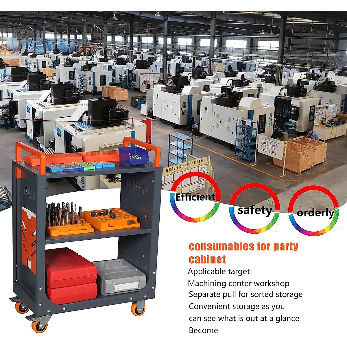 LYREIGN CNC Tool Holder Transfer Cart, Multi-Function Workshop CNC Trolley with Wheels, Tool Organizers Service Carts for Storehouse Factory Garage
