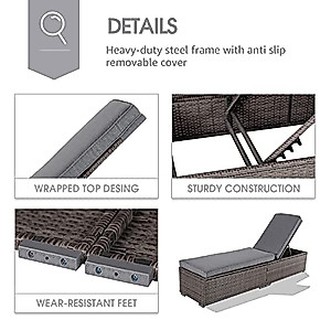 JOIVI Outdoor Chaise Lounge Chair, Patio Pool Lounge Chairs for Outside, Rattan Reclining Chaise Lounger with Adjustable Backrest and Removable Cushion, Gray PE Wicker (Set of 2)