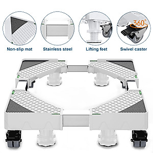 HQO LOVL Fridge Stand Mobile Base With 4 Locking Wheels And 4 Strong Feet, 19.7”-27.5” Adjustable Furniture Dolly for Washer Dryer Washing Machine Stand Pedestal, Refrigerator (KBN-10White)