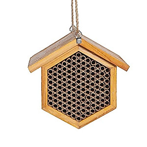 Mason Bee House - Handmade Natural Wooden Bee Hive Coated with Wax for Water-Proof and Long Service Life - Attracts Peaceful Bee Pollinators to Enhance Your Garden's Productivity