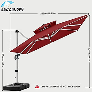 ABCCANOPY 9FT Cantilever Patio Umbrella Double Top Square Umbrella Outdoor Offset Umbrella with 360° Rotation,Burgundy