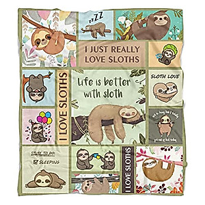 Sloth Blanket Flannel Throw Gift for Chid Teenager Adults for All Seasons Super Soft Snuggle Breathable Cute Bed Sofa Couch Foldable Unisex 100x130 Brown 40x50