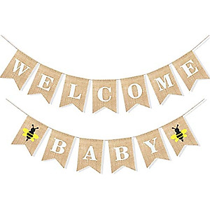 Uniwish Welcome Baby Banner Bee Theme Baby Shower Decorations Rustic Burlap Bunting Boy Girl Gender Reveal Party Supplies