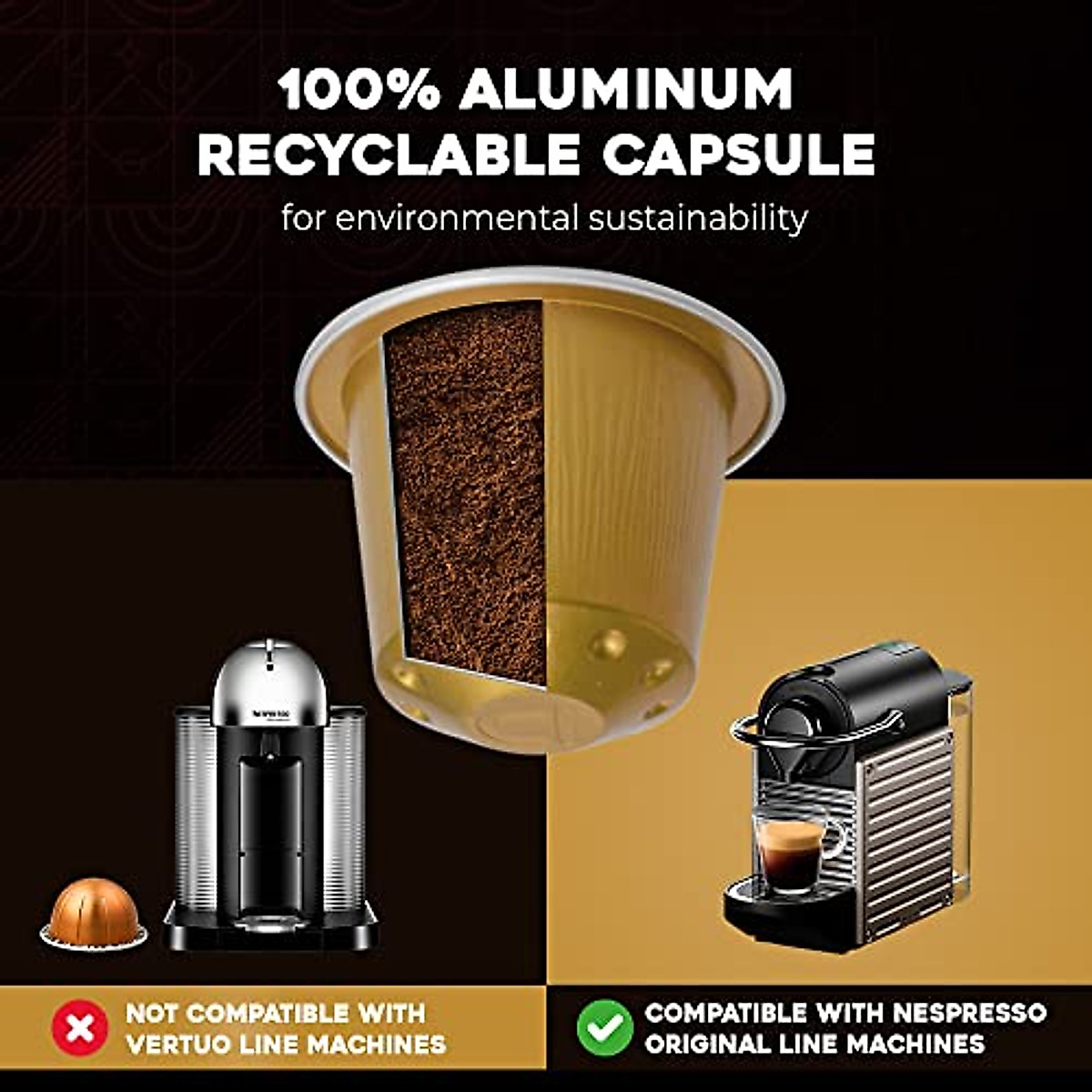 ESPRESSORO 100 USDA Organic Espresso Pods - FORTE Aluminum Capsule Compatible with Nespresso Original Lines Machines. Intensity 12 Premium Italian Expresso Coffee Capsules