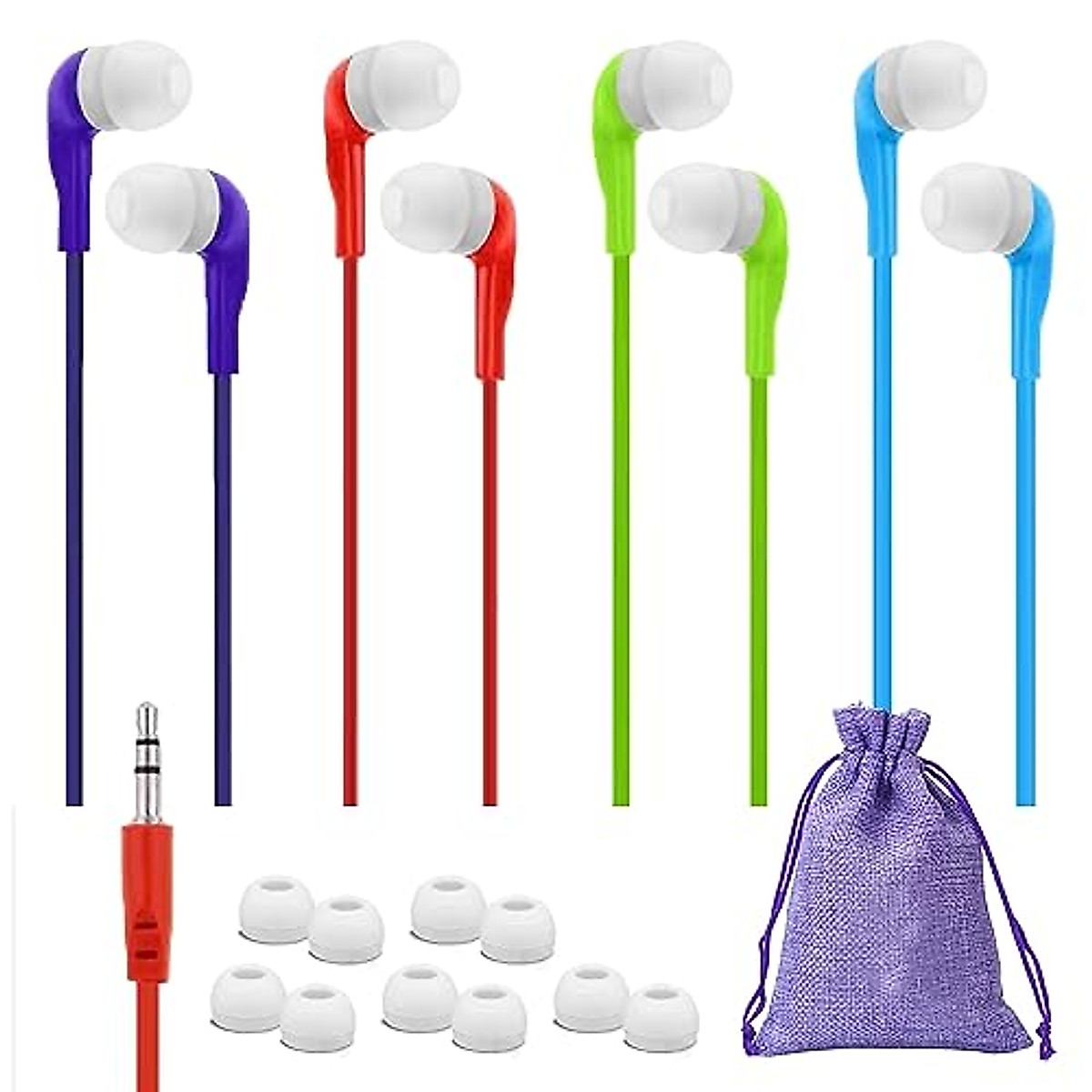 kolodosa 4 Pack Earbuds Headphones Ear Earphones Buds Wired Kids Phones Phone Classroom School Plug Set audifonos Player Headset Computer Small Bud Jack Class Tablet Laptop Wire Best Travel
