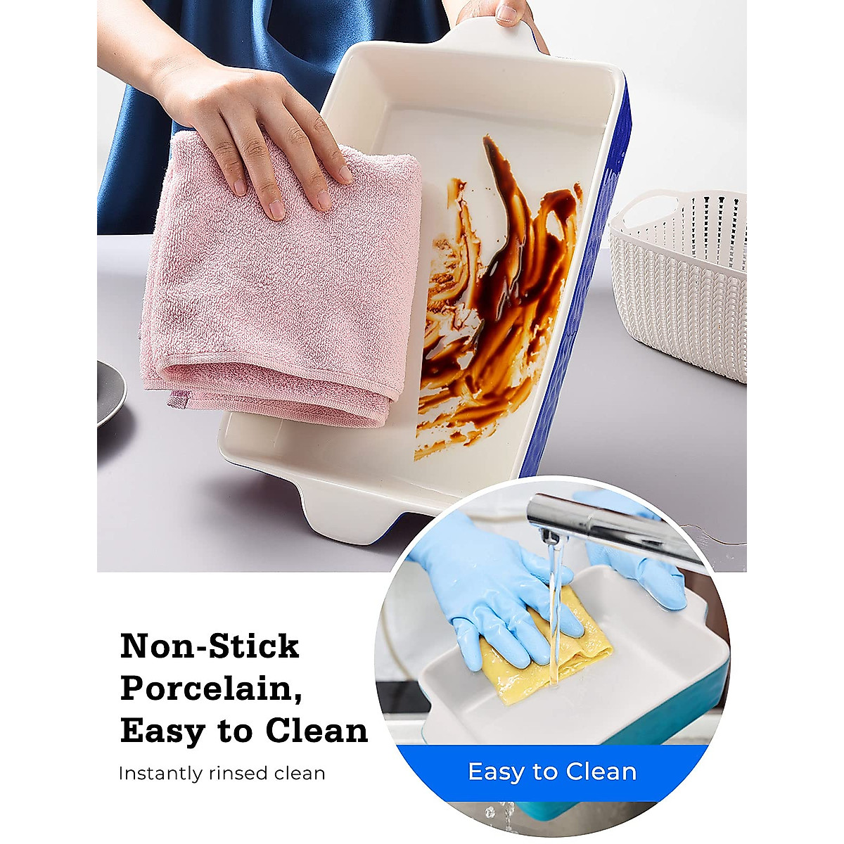 3Pack Ceramic Baking Dish for Oven Large Casserole Baking Dish with Handles Packaging Upgrade Nonstick Ceramic Bakeware for Cooking, Cakes, Lasagna & Gift, Blue