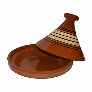 Treasures Of Morocco Cooking Tagine, Large 100%, Handmade, 12 inches, Brown, Clay, Round, Dishwasher Safe, Traditional