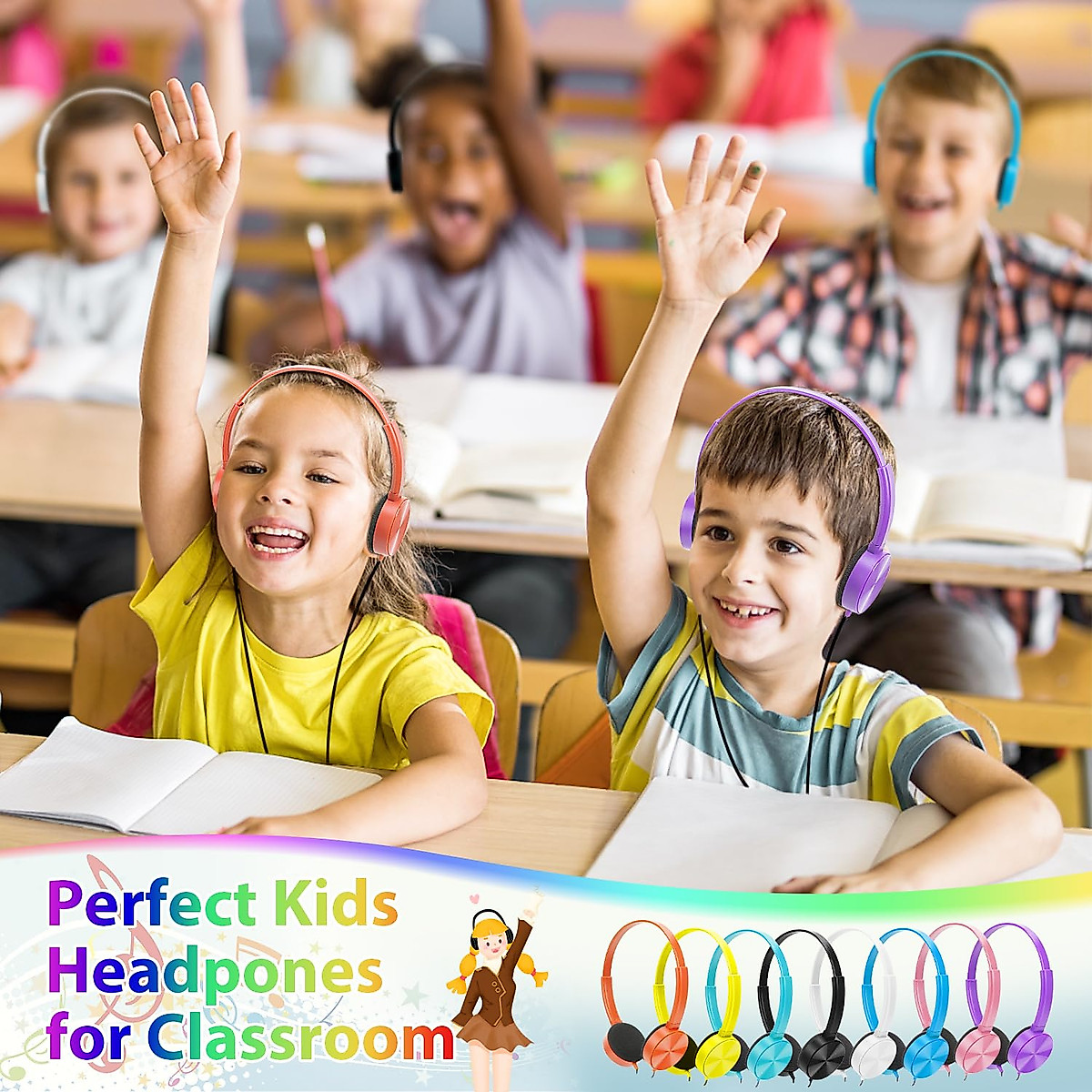 Kids Headphones 24 Pack Bulk for School Classroom Students, Ladont Class Set Headsets Perfect for Children Toddler Teen Boys Girls and Adult (8 Mixed Colors)