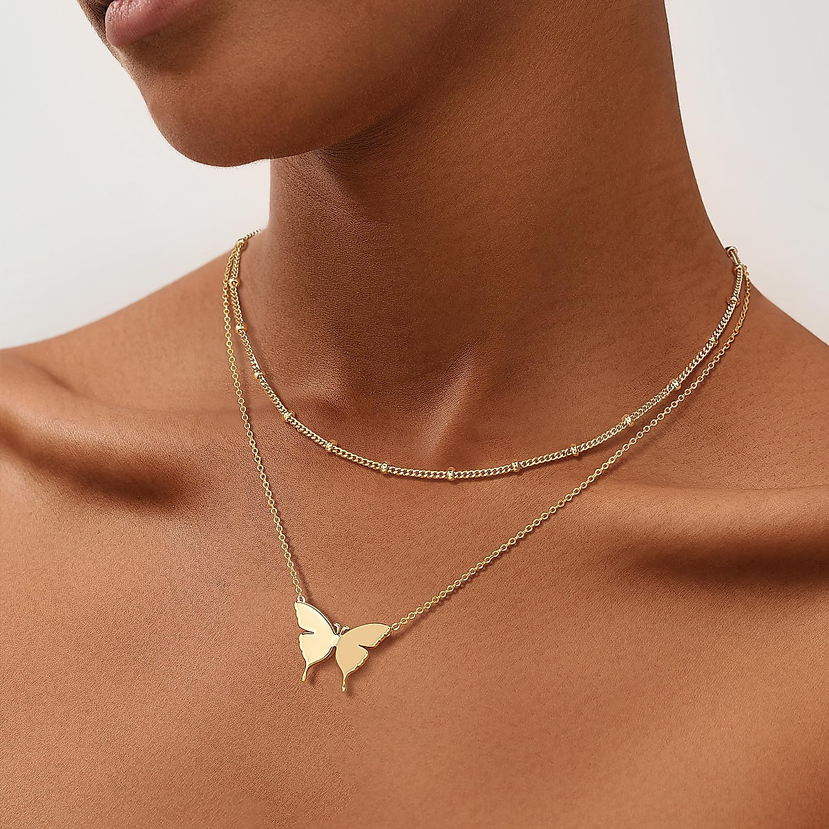 MEVECCO Gold Butterfly Pendant Necklaces,18K Gold Plated Dainty Cute Handmade Jewelry for Women …