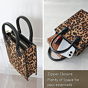 Leopard Print Shoulder Handbag Mini Tote Women Cross Body Bag Purse (Brown Leopard)