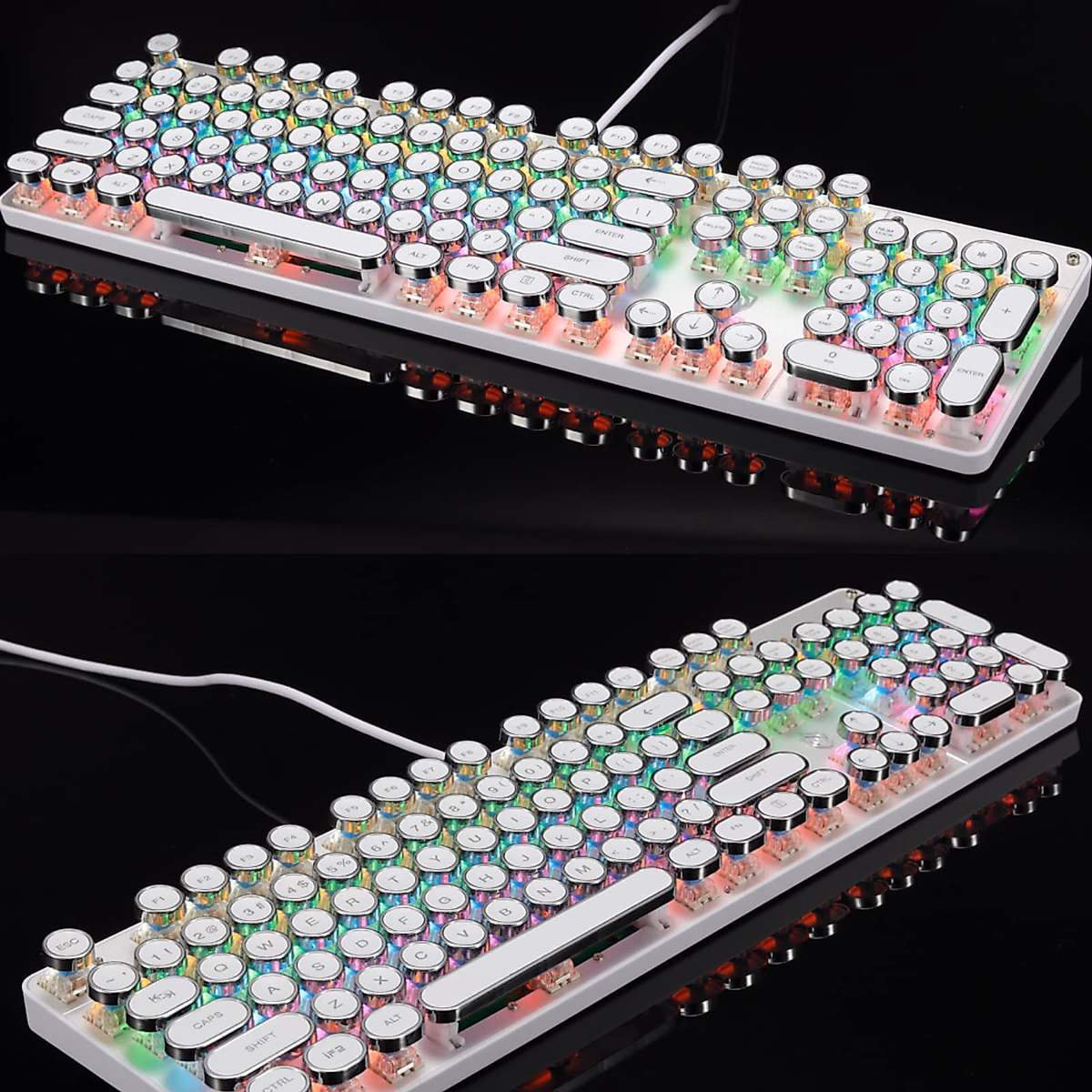 Retro Mechanical Gaming Keyboard Rainbow Backlit , Punk Vintage StyleDustproof Mechanical Ergonomic Keyboard with 104 Keys for Computer Game Enthusiasts Home Office Use