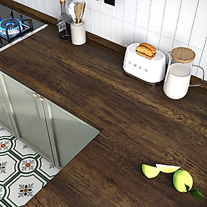 Skyblur Vintage Brown Dark Wood Contact Paper for Countertops Kitchen 24"x118" Peel and Stick Wallpaper Vinyl Wood Grain Contact Paper Removable Wallpaper for Kitchen Cabinet Counter top Table Shelves