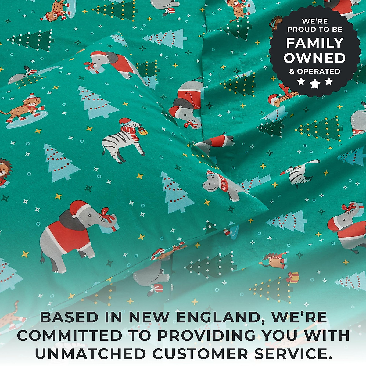 Great Bay Home 3 Piece 100% Turkish Cotton Twin Christmas Flannel Sheet Set | Kids Holiday Printed Bedding Sheets & Pillowcases | Double-Brushed Flannel Bed Sheets (Twin, Safari Animal Christmas)