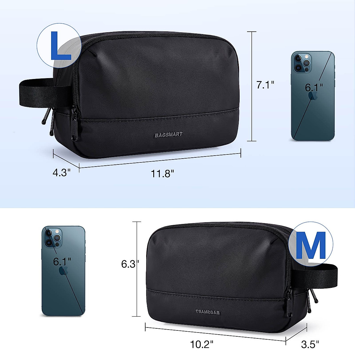 BAGSMART Large Toiletry Bag for Men, Valentines' Day Gifts Travel Organizer Hanging Dopp Kit Water Resistant Shaving Bag for Bathroom Shower, Toiletries Accessories,Travel Essentials, Black-Large